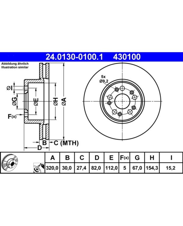 Bremsscheibe ATE 24.0130-0100.1 (2 Stk.) für Mercedes-Benz S ️ Retromotion